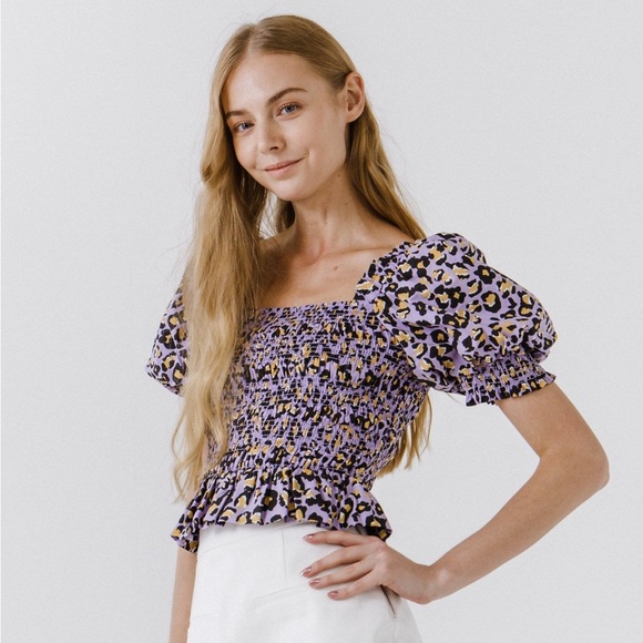 Endless Rose | Tops | Animal Print Smocked Top | Poshmark